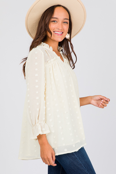 Ruby Puff Spots Blouse, Cream - New Arrivals - The Blue Door Boutique