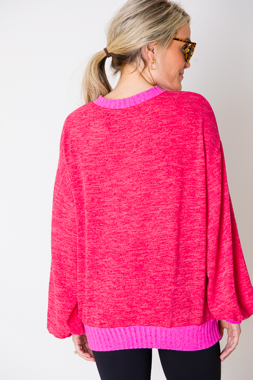 Colorblock Trim Pullover, Red - Comfy - The Blue Door Boutique