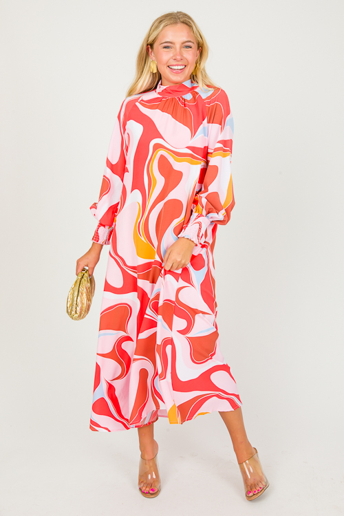 Mod Moment Belted Maxi, Pink - SALE - The Blue Door Boutique