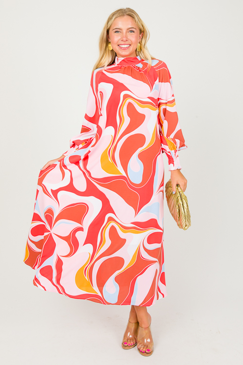 Mod Moment Belted Maxi, Pink - SALE - The Blue Door Boutique