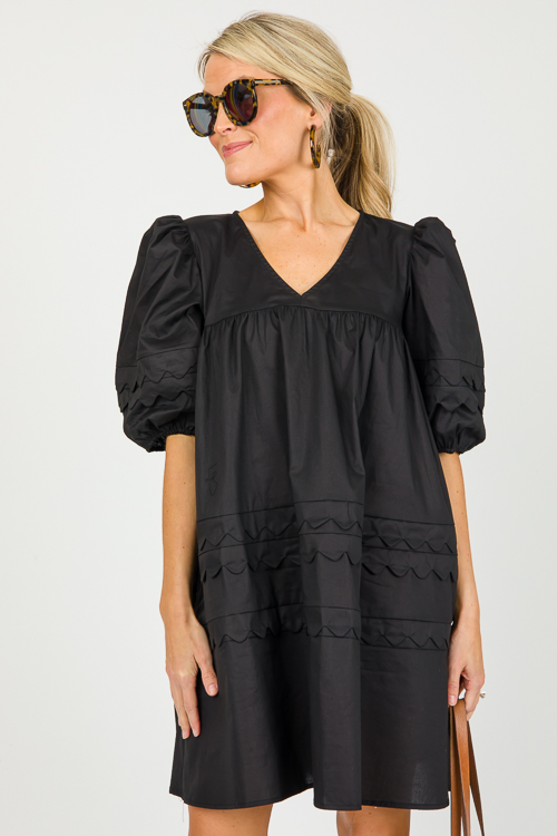 Scalloped Poplin Dress, Black - New Arrivals - The Blue Door Boutique