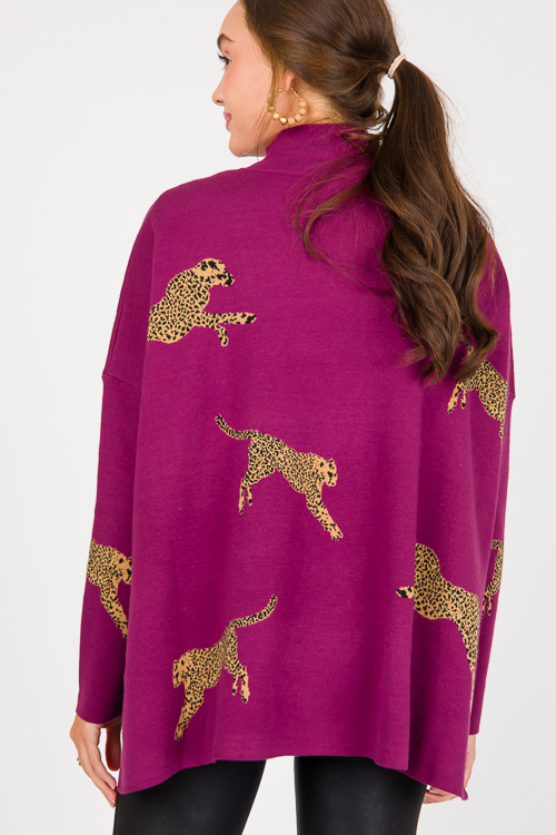 Chic Leopard Sweater, Plum - New Arrivals - The Blue Door Boutique