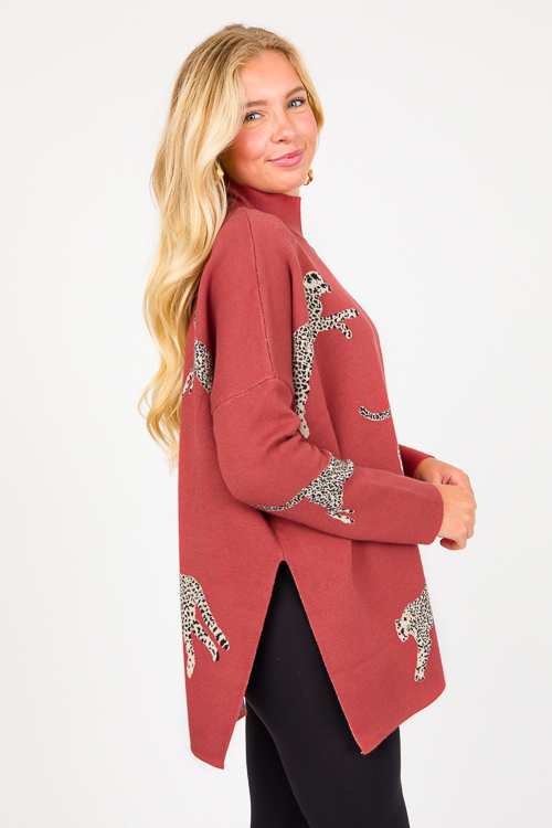 Chic Leopard Sweater, Rust - Sale - The Blue Door Boutique