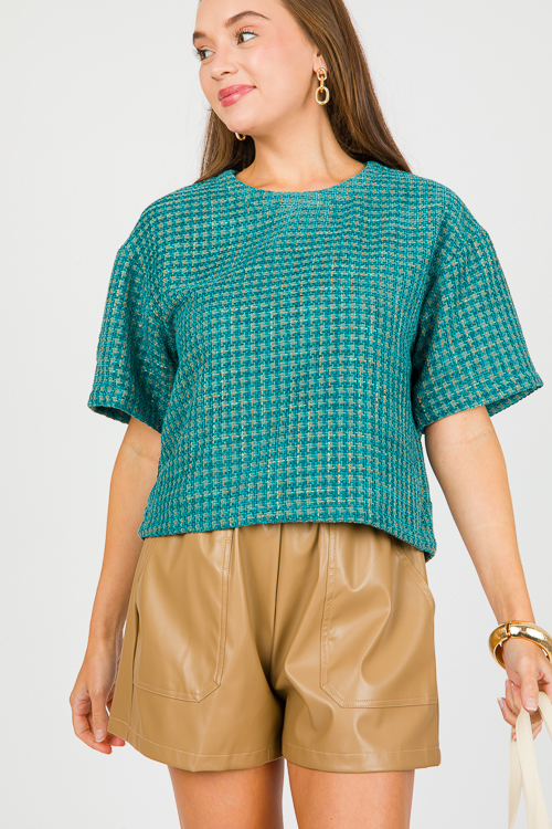 Tweed Teal Top - SALE - The Blue Door Boutique