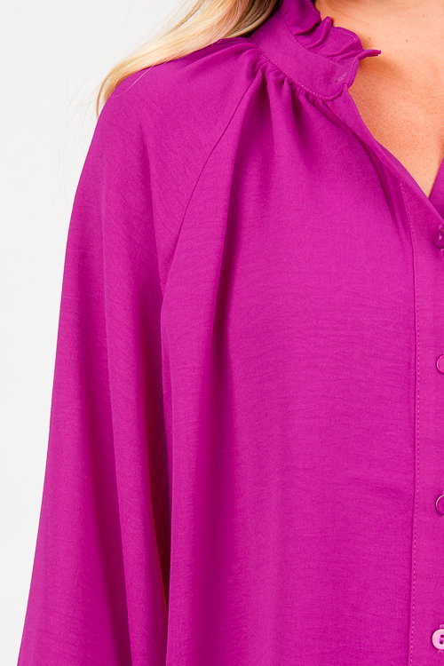 Ruffle Collar Button Top, Magenta - Sale - The Blue Door Boutique