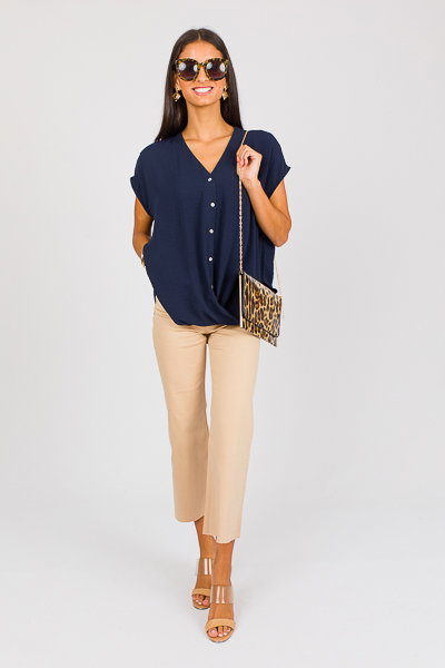Becca Button Top, Navy - SALE - The Blue Door Boutique