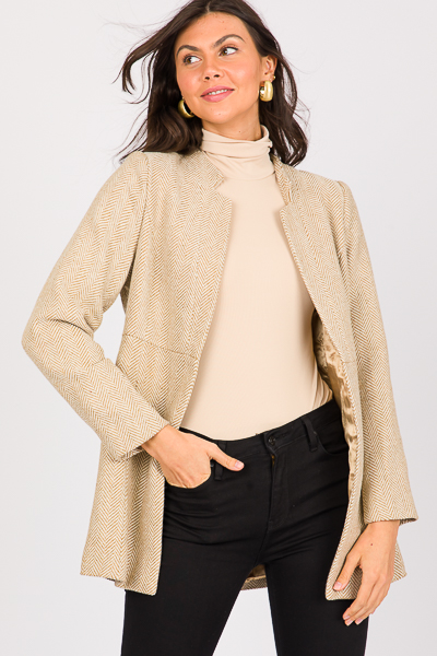 Herringbone Open Jacket, Oatmeal - Sale - The Blue Door Boutique