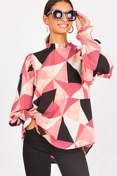 Go Geo Blouse, Mauve - Sale - The Blue Door Boutique