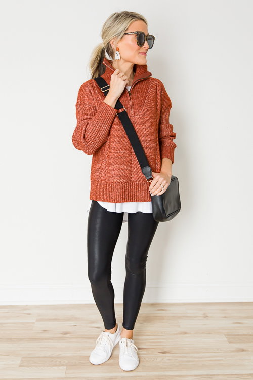 Half Zip Rib Sweater, Rust - Sale - The Blue Door Boutique