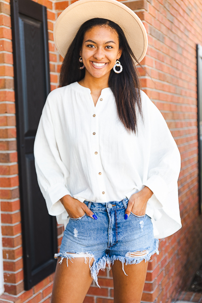 Boho Button Top, Ivory - New Arrivals - The Blue Door Boutique