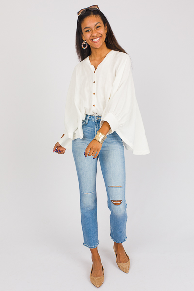 Boho Button Top, Ivory - New Arrivals - The Blue Door Boutique