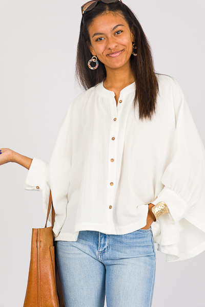 Boho Button Top, Ivory - New Arrivals - The Blue Door Boutique