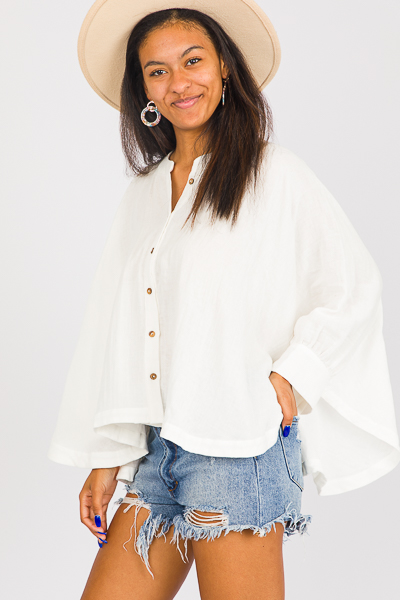 Boho Button Top, Ivory - New Arrivals - The Blue Door Boutique