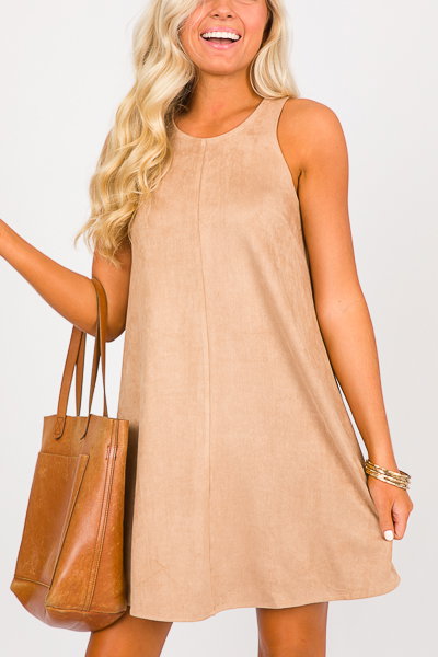 Sleeveless Suede Dress, Camel - New Arrivals - The Blue Door Boutique