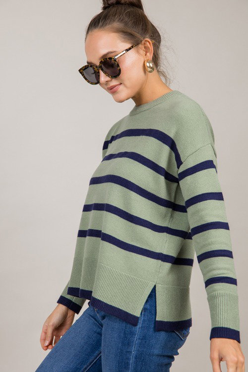 Gerry Stripe Sweater, Lt. Olive - New Arrivals - The Blue Door Boutique