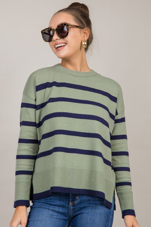 Gerry Stripe Sweater, Lt. Olive - New Arrivals - The Blue Door Boutique