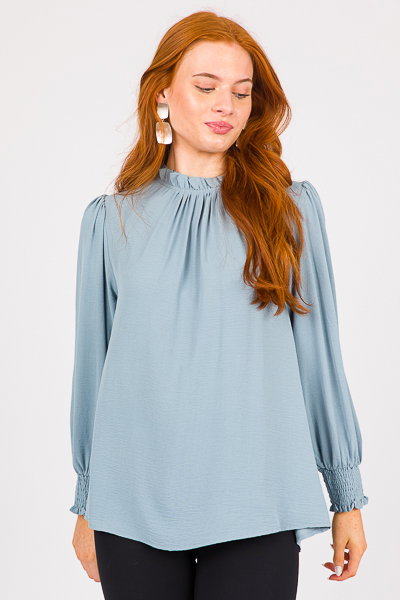 Anna Blouse, Blue Grey - Tops - The Blue Door Boutique