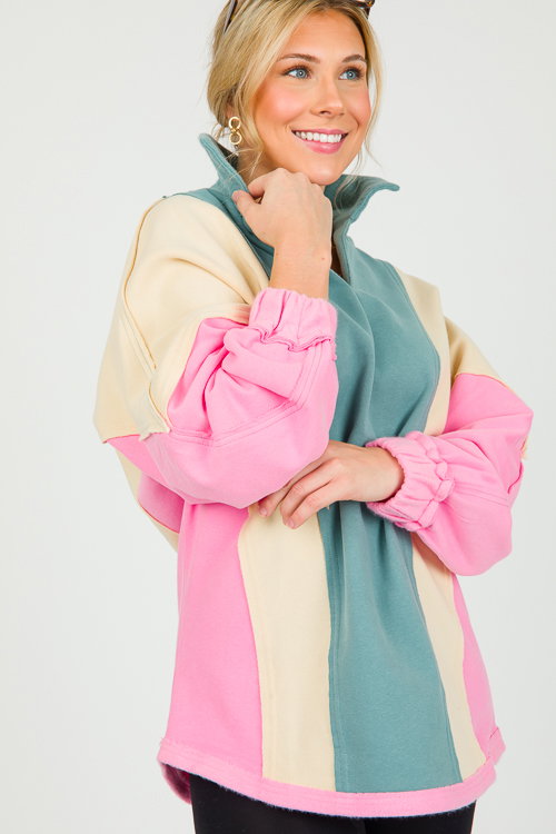Colorblock Collar Pullover, Seafoam - Tops - The Blue Door Boutique
