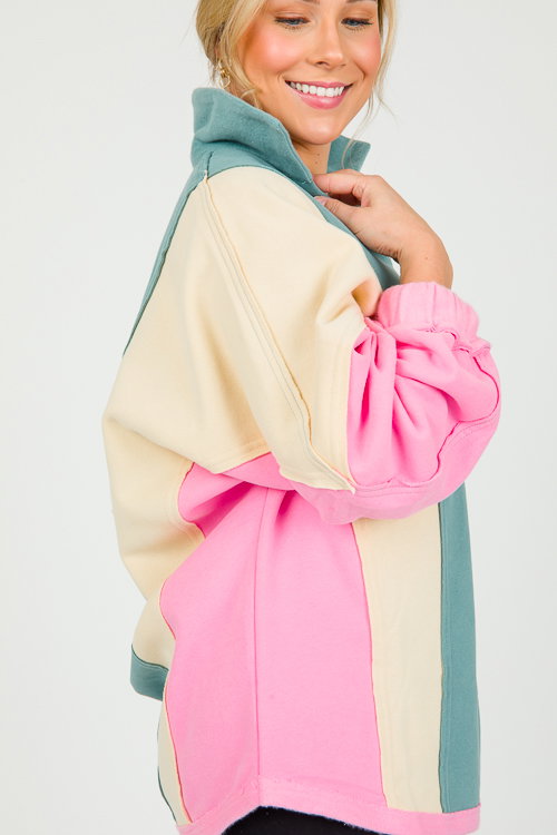 Colorblock Collar Pullover, Seafoam - Tops - The Blue Door Boutique