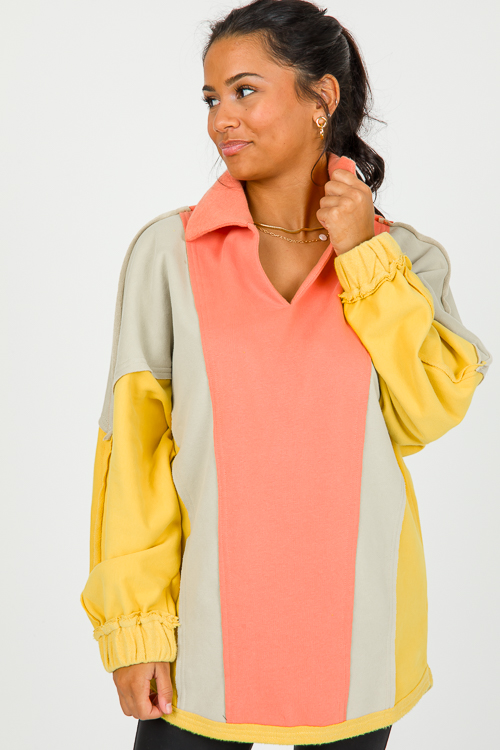 Colorblock Collar Pullover, Sunrise - SALE - The Blue Door Boutique