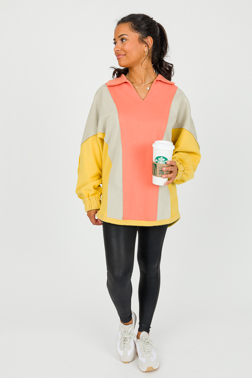 Colorblock Collar Pullover, Sunrise - SALE - The Blue Door Boutique