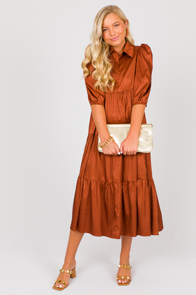 Satin Texture Maxi, Camel - Dresses - The Blue Door Boutique