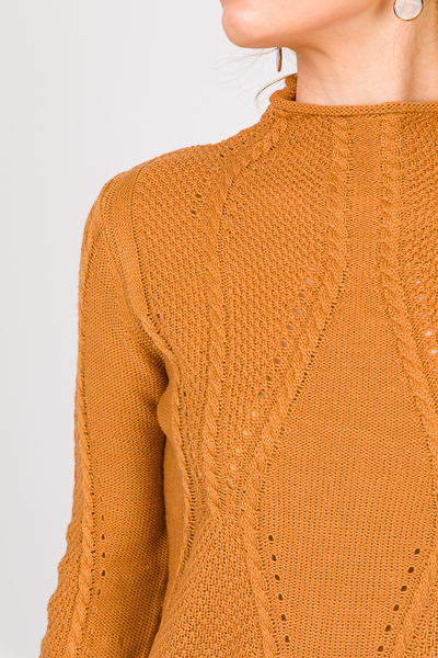 Cable Texture Mock Sweater, Tan - New Arrivals - The Blue Door Boutique