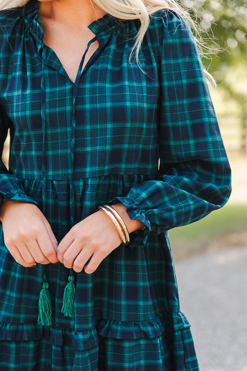 Plaid Ruffle Tier Dress, Hunter - Dresses - The Blue Door Boutique