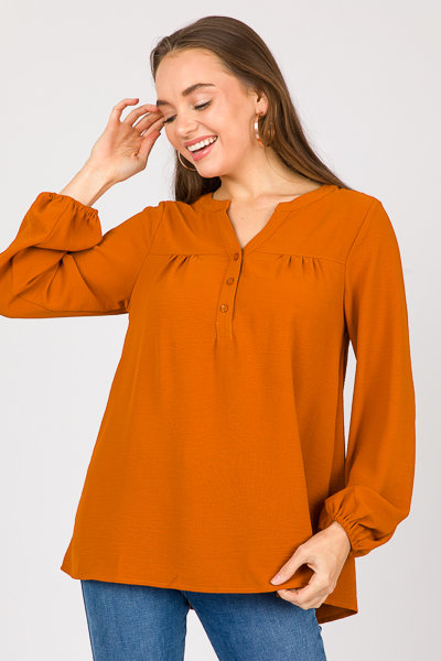 Alexandria Button Blouse, Caramel - SALE - The Blue Door Boutique