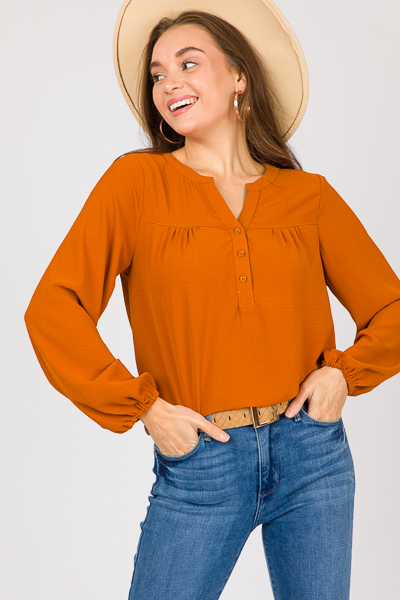 Alexandria Button Blouse, Caramel - SALE - The Blue Door Boutique