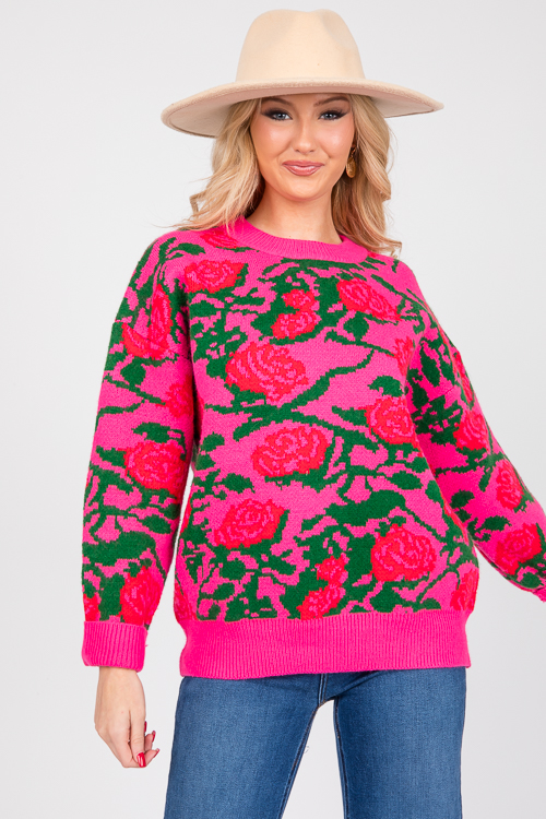 Rose Sweater, Fuchsia - SALE - The Blue Door Boutique