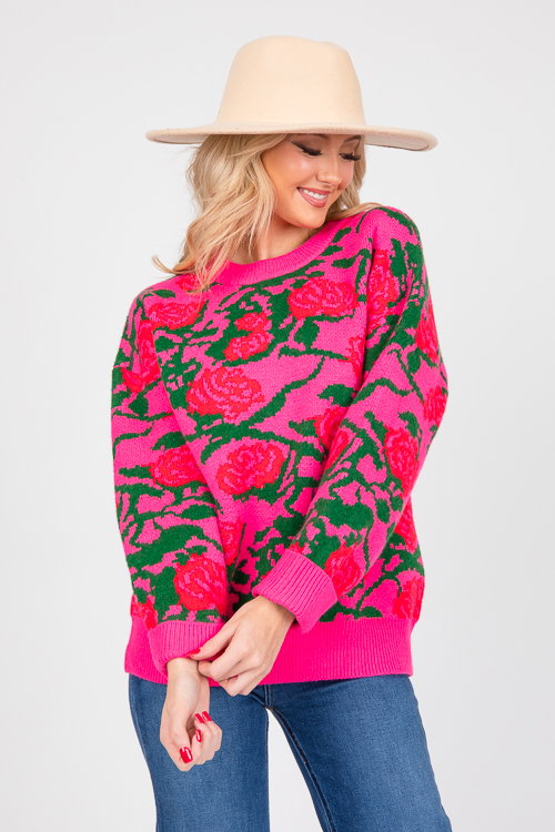 Rose Sweater, Fuchsia - Sale - The Blue Door Boutique
