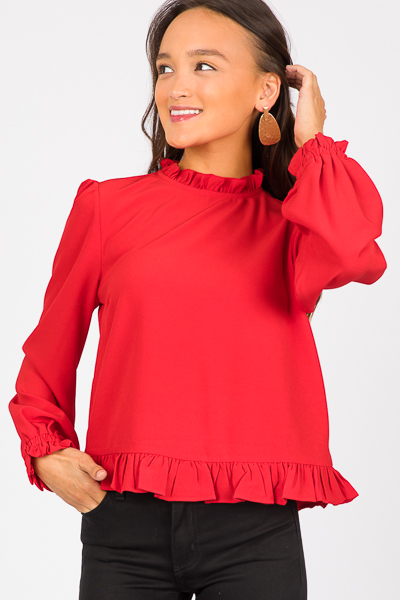 Ruffle Edges Blouse, Red - New Arrivals - The Blue Door Boutique