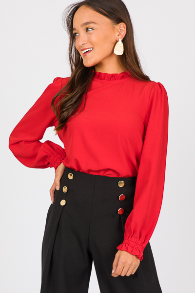 Ruffle Edges Blouse, Red - New Arrivals - The Blue Door Boutique