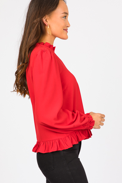 Ruffle Edges Blouse, Red - New Arrivals - The Blue Door Boutique