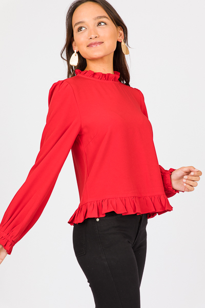 Ruffle Edges Blouse, Red - New Arrivals - The Blue Door Boutique