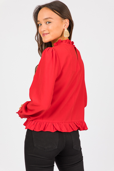 Ruffle Edges Blouse, Red - New Arrivals - The Blue Door Boutique