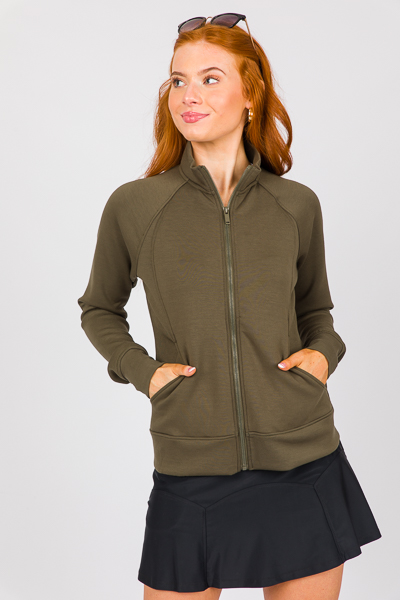 Ponte Zip Jacket, Olive - New Arrivals - The Blue Door Boutique