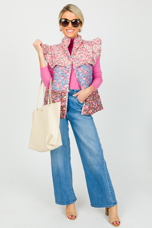 Floral Colorblock Ruffle Vest - New Arrivals - The Blue Door Boutique