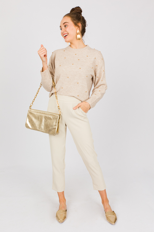Studded Sweater, Beige - New Arrivals - The Blue Door Boutique