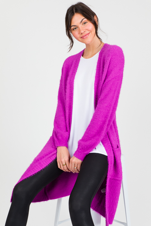 Fuzzy Cardigan, Magenta - New Arrivals - The Blue Door Boutique