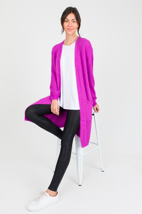 Fuzzy Cardigan, Magenta - New Arrivals - The Blue Door Boutique
