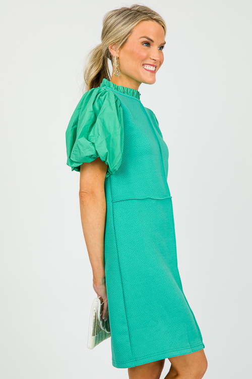 Poplin Sleeve Texture Dress - Dresses - The Blue Door Boutique