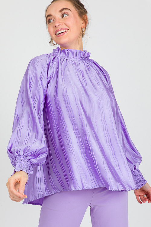 Pleat Texture Blouse, Lavender - New Arrivals - The Blue Door Boutique