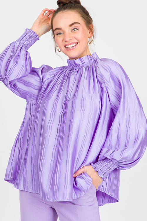 Pleat Texture Blouse, Lavender - New Arrivals - The Blue Door Boutique