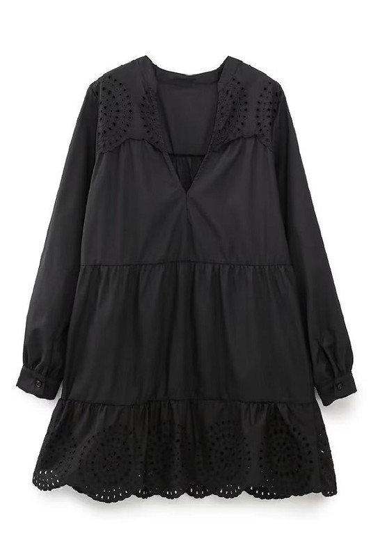 Eyelet Panels Dress, Black - Dresses - The Blue Door Boutique