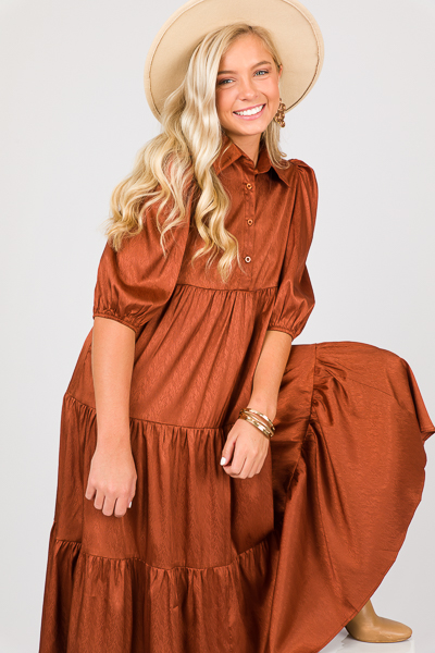 Satin Texture Maxi, Camel - Dresses - The Blue Door Boutique