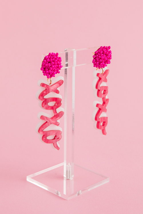 Acrylic XOXO Earring, Fuchsia - Accessories - The Blue Door Boutique