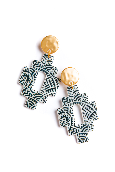 Aztec Pattern & Disk, Black - Accessories - The Blue Door Boutique