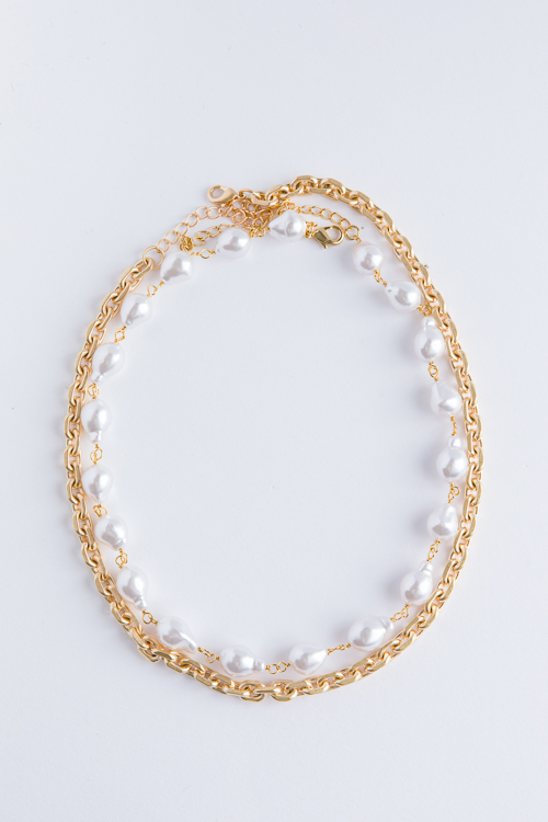 2 Row Chain & Pearl Necklace - Jewelry - Accessories - The Blue Door ...